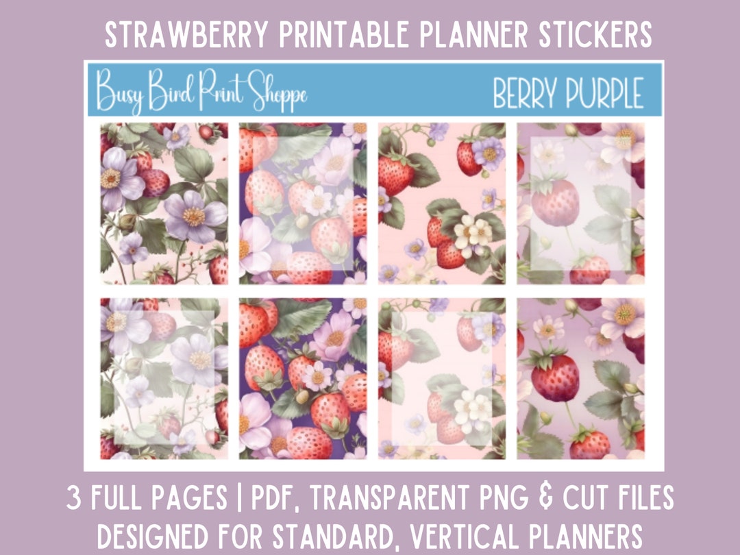 Strawberry Weekly Printable Planner Stickers, Vertical EC Sticker Kit ...
