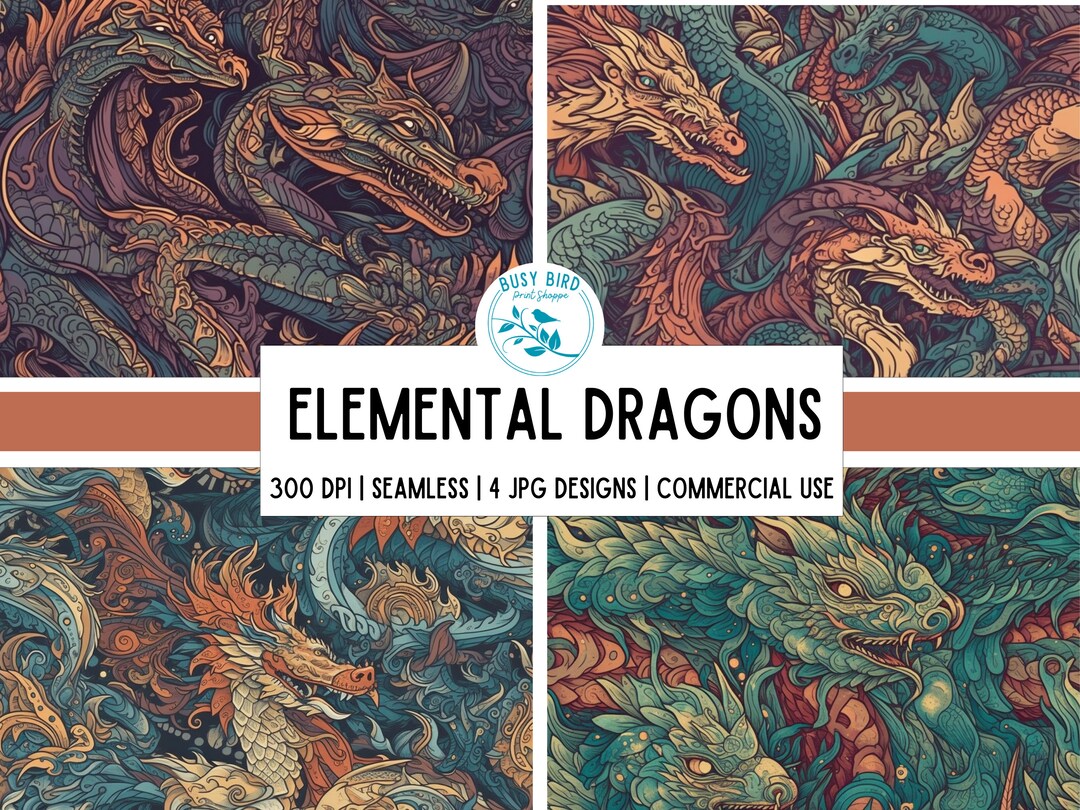 Dragon Seamless Pattern Digital Paper Watercolor Scrapbook Papers ...