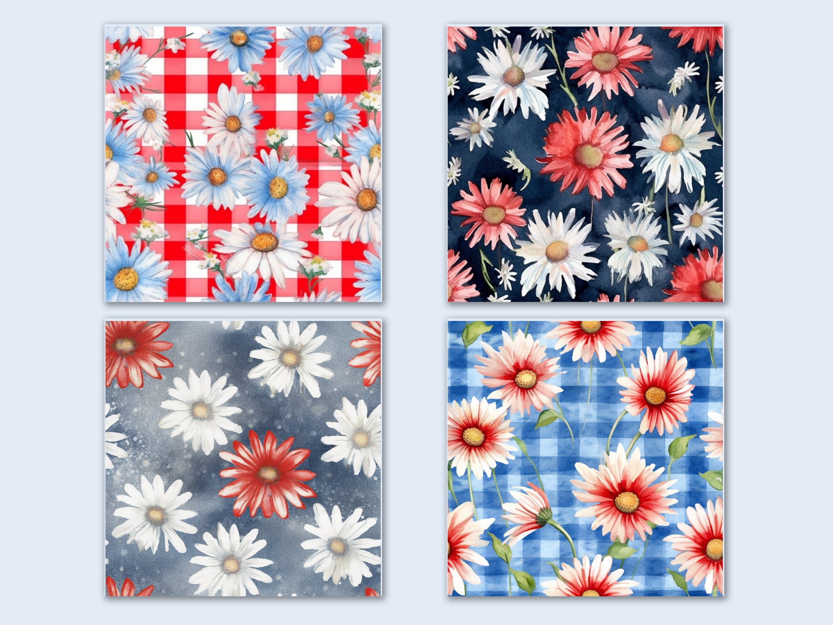 BUNDLE Watercolor Floral Seamless Pattern Digital Paper Patriotic ...