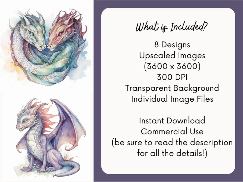 Watercolor Dragon Clipart PNG Format Commercial Use Instant Download Clip Art Fantasy Dragons ...