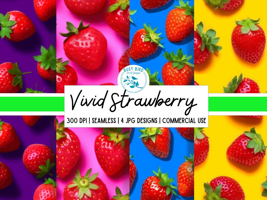 Vivid Strawberry Seamless Pattern Digital Paper Neon Strawberries ...