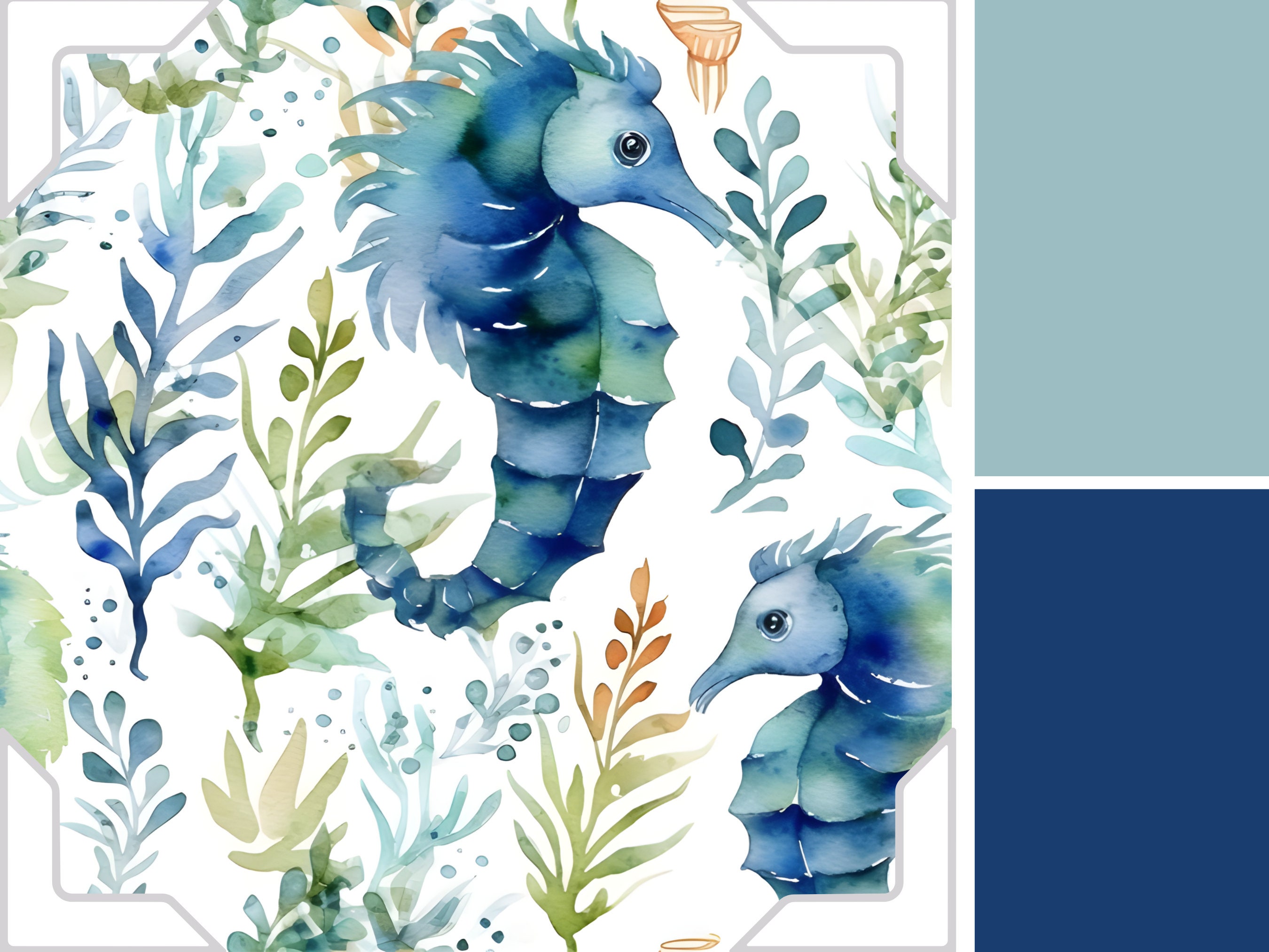 Seahorse Seamless Pattern Digital Paper Ocean Scrapbook Papers Instant ...