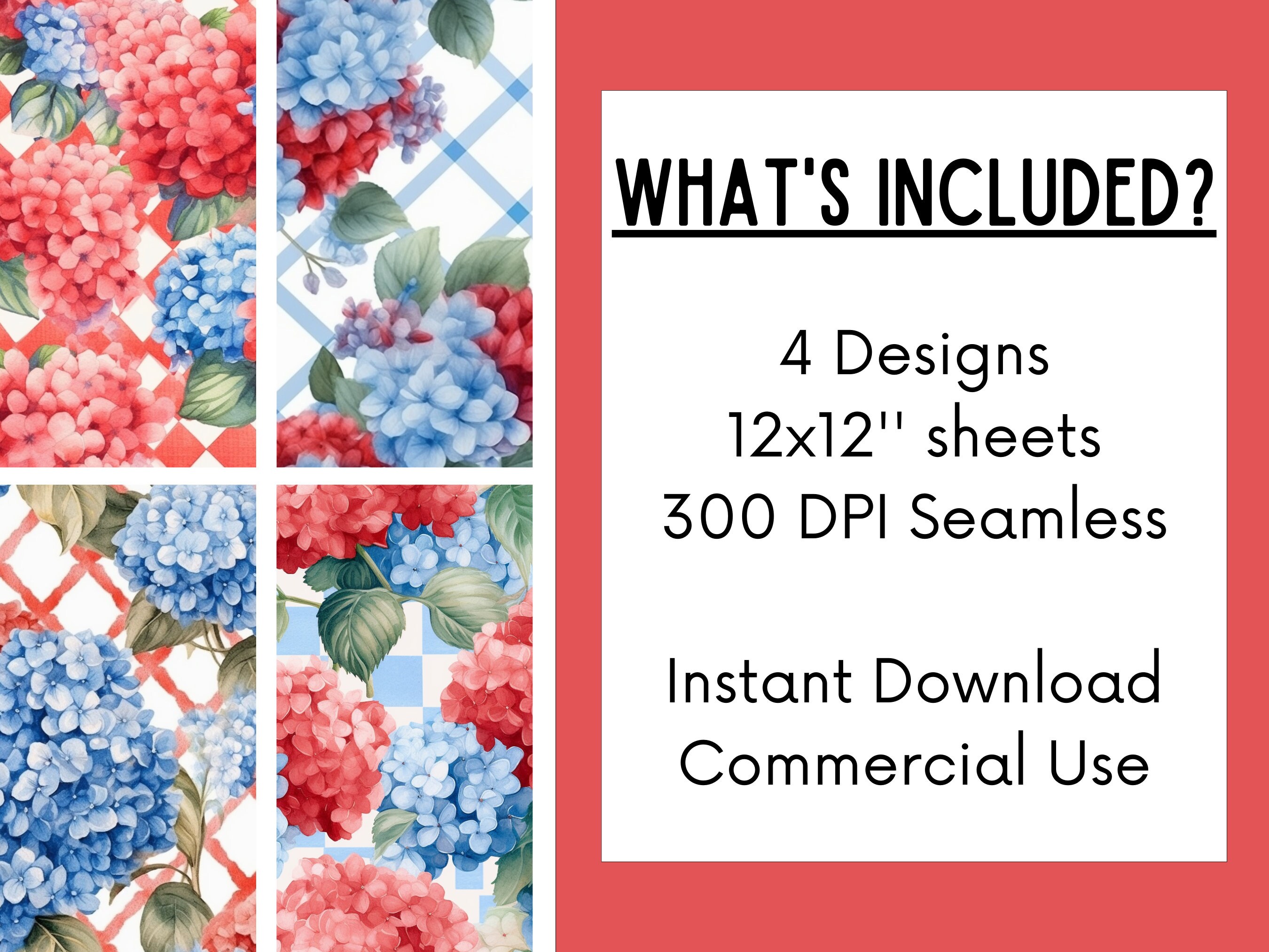 Watercolor Hydrangeas Seamless Pattern Digital Paper Patriotic ...