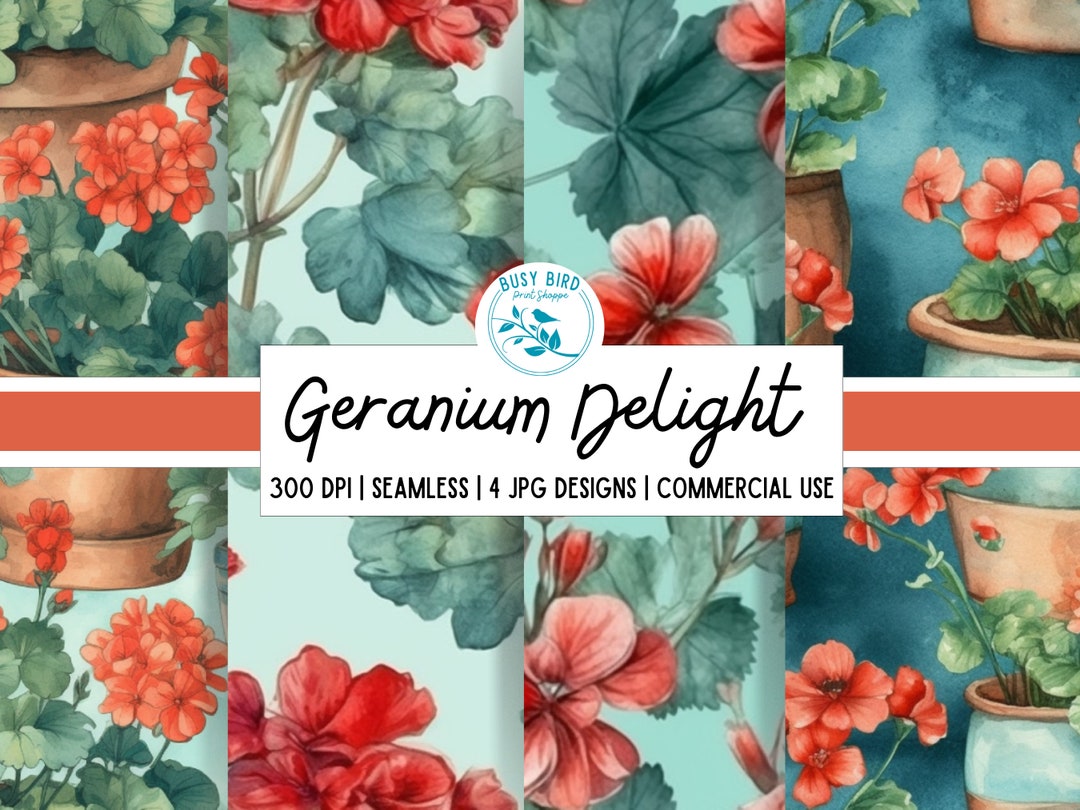 Geranium Flowers Seamless Pattern Digital Paper Geraniums Scrapbook ...