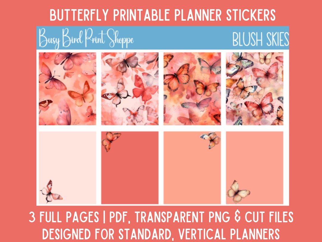 Butterfly Weekly Printable Planner Stickers, Vertical EC Sticker Kit ...
