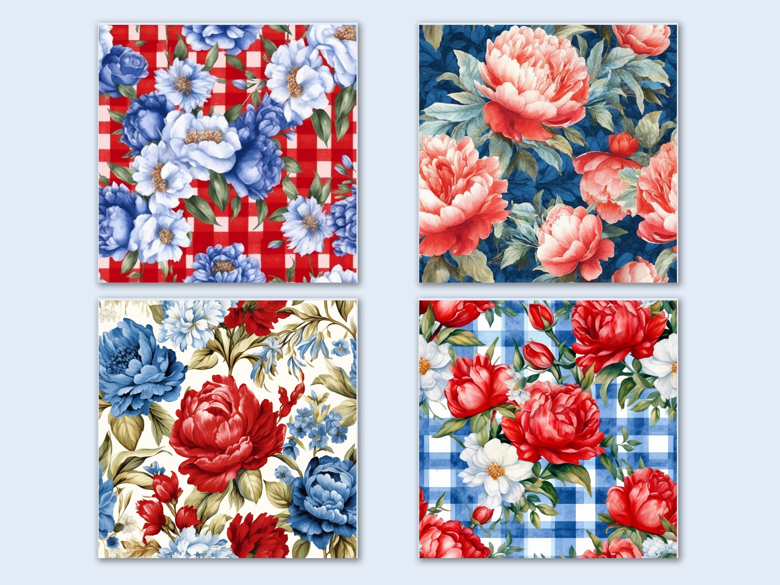 BUNDLE Watercolor Floral Seamless Pattern Digital Paper Patriotic ...