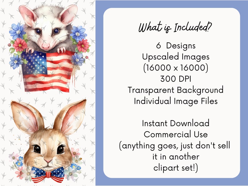 Patriotic Animals Clipart PNG | Watercolor USA Clip Art | Cute Animal ...