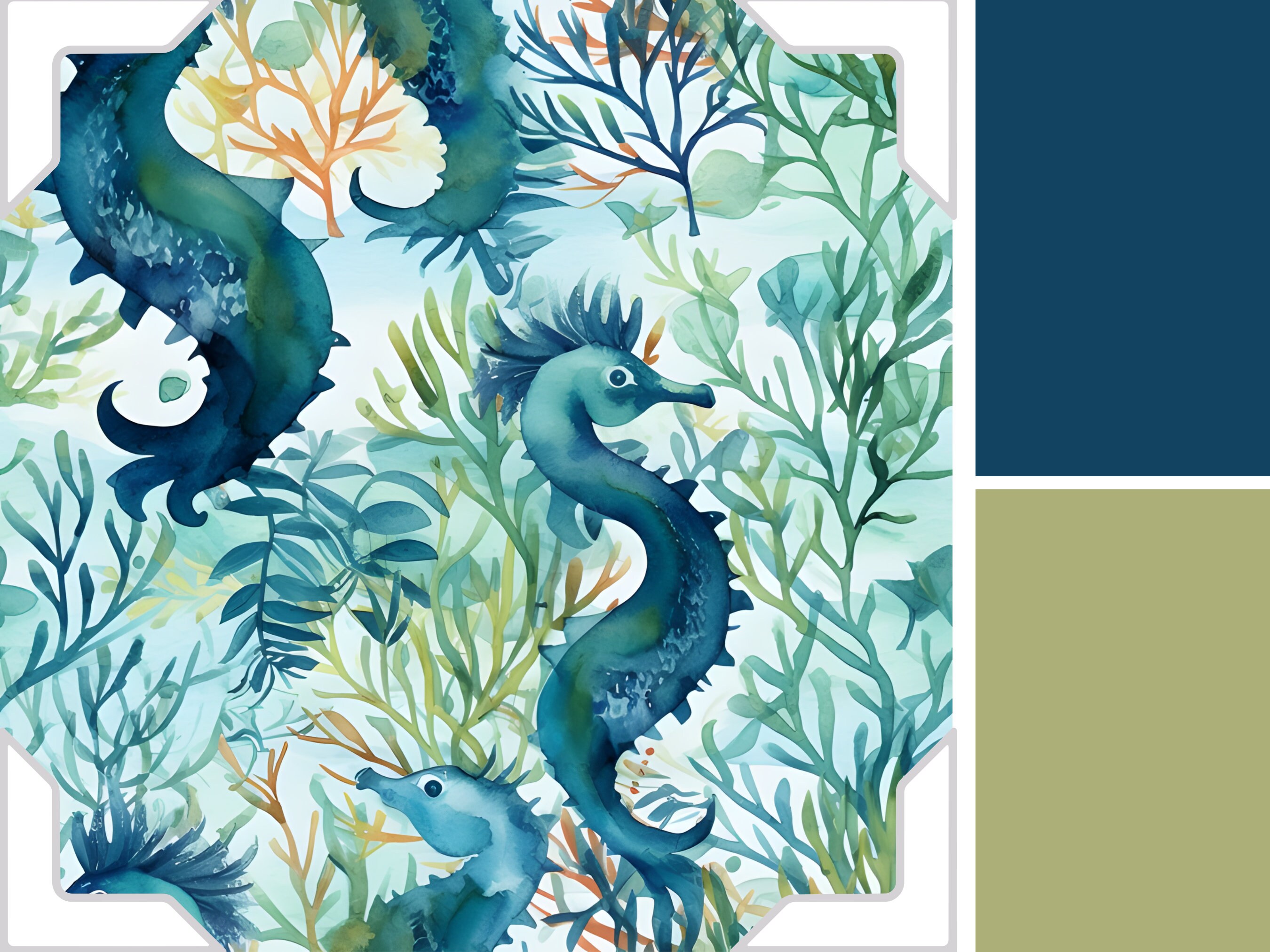 Seahorse Seamless Pattern Digital Paper Ocean Scrapbook Papers Instant ...