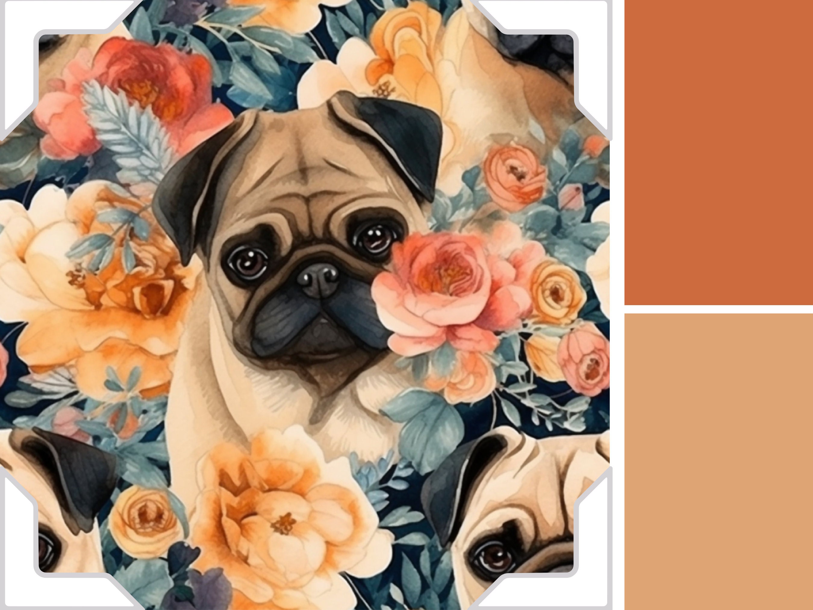 Pug Dog Puppy Seamless Pattern Digital Paper | Pugs & Flowers Scrapbook ...