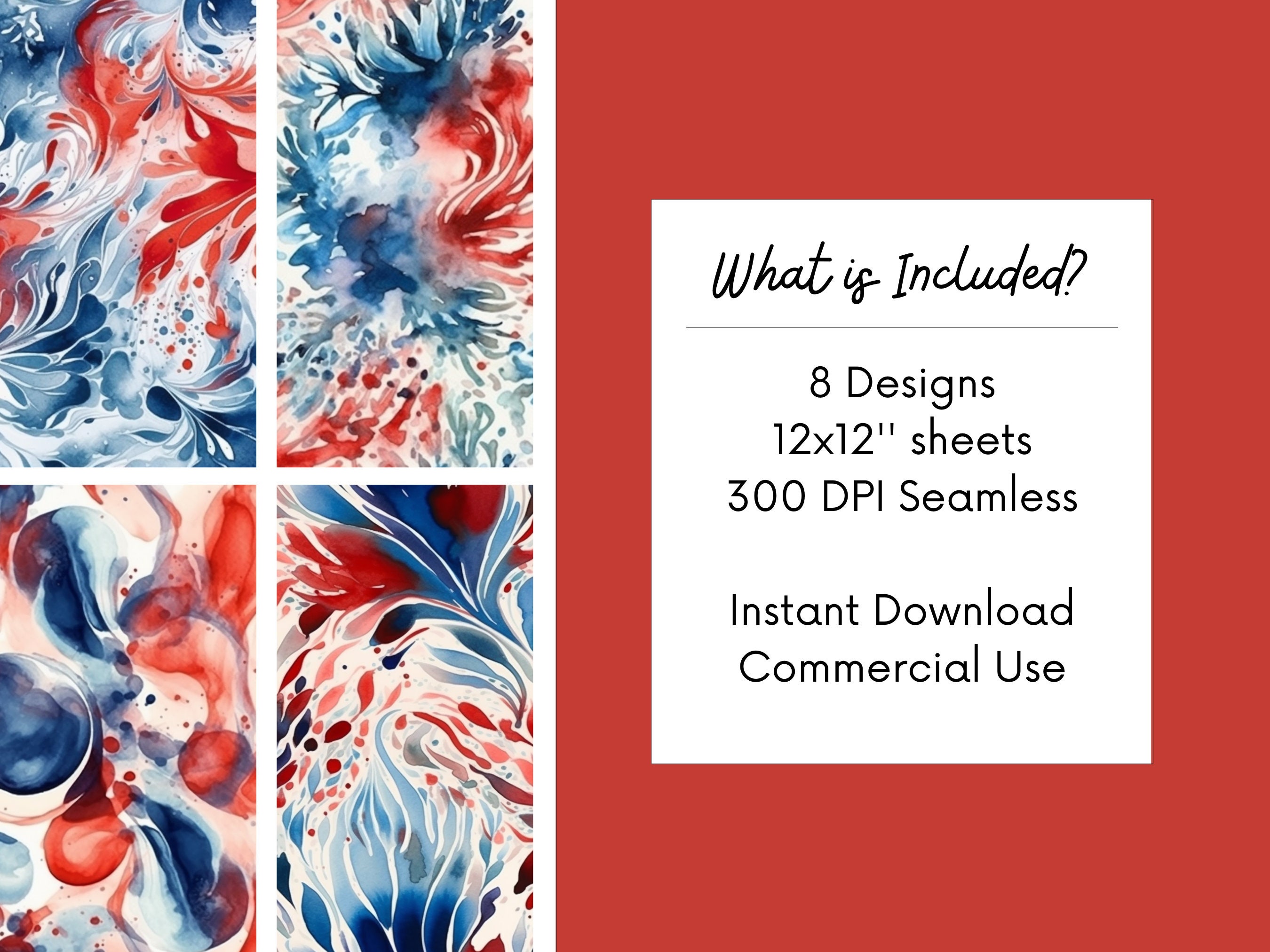 Red White & Blue Patriotic Seamless Pattern Digital Paper Scrapbook ...
