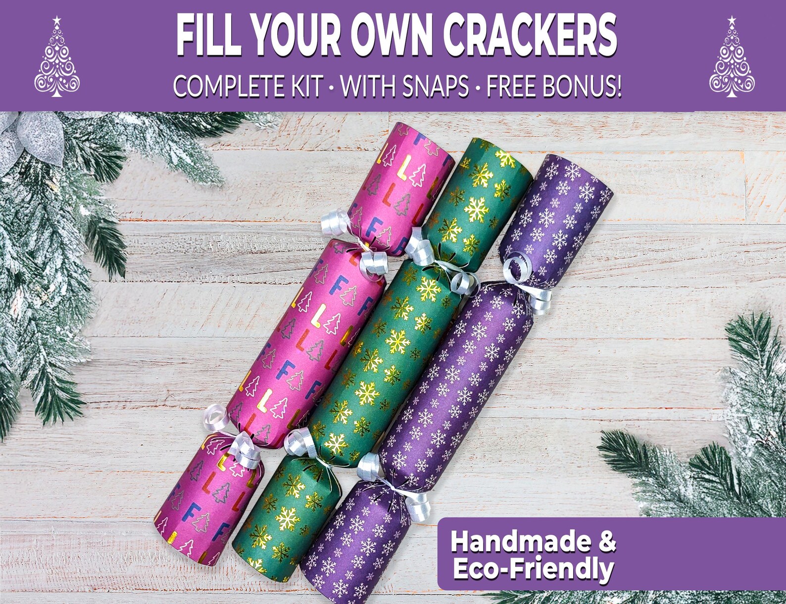 6 Eco Friendly Christmas Crackers W/ Snaps. Fill Your Own DIY Christmas ...