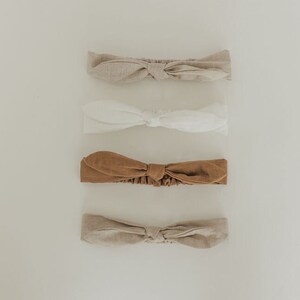 Linen Baby Girl Bows, Organic Cotton Neutral Knot Headband, Baby Shower ...