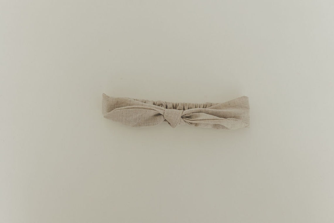 Linen Baby Girl Bows, Organic Cotton Neutral Knot Headband, Baby Shower ...