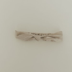 Linen Baby Girl Bows, Organic Cotton Neutral Knot Headband, Baby Shower ...