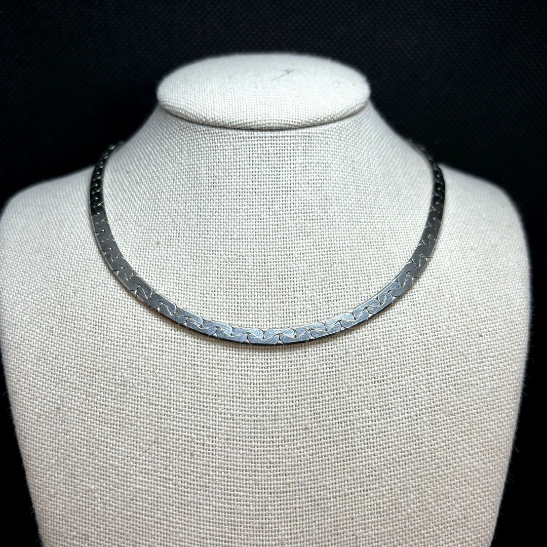Sterling Silver 925 Flattened Curb Herringbone Necklace 18'' L Spring ...