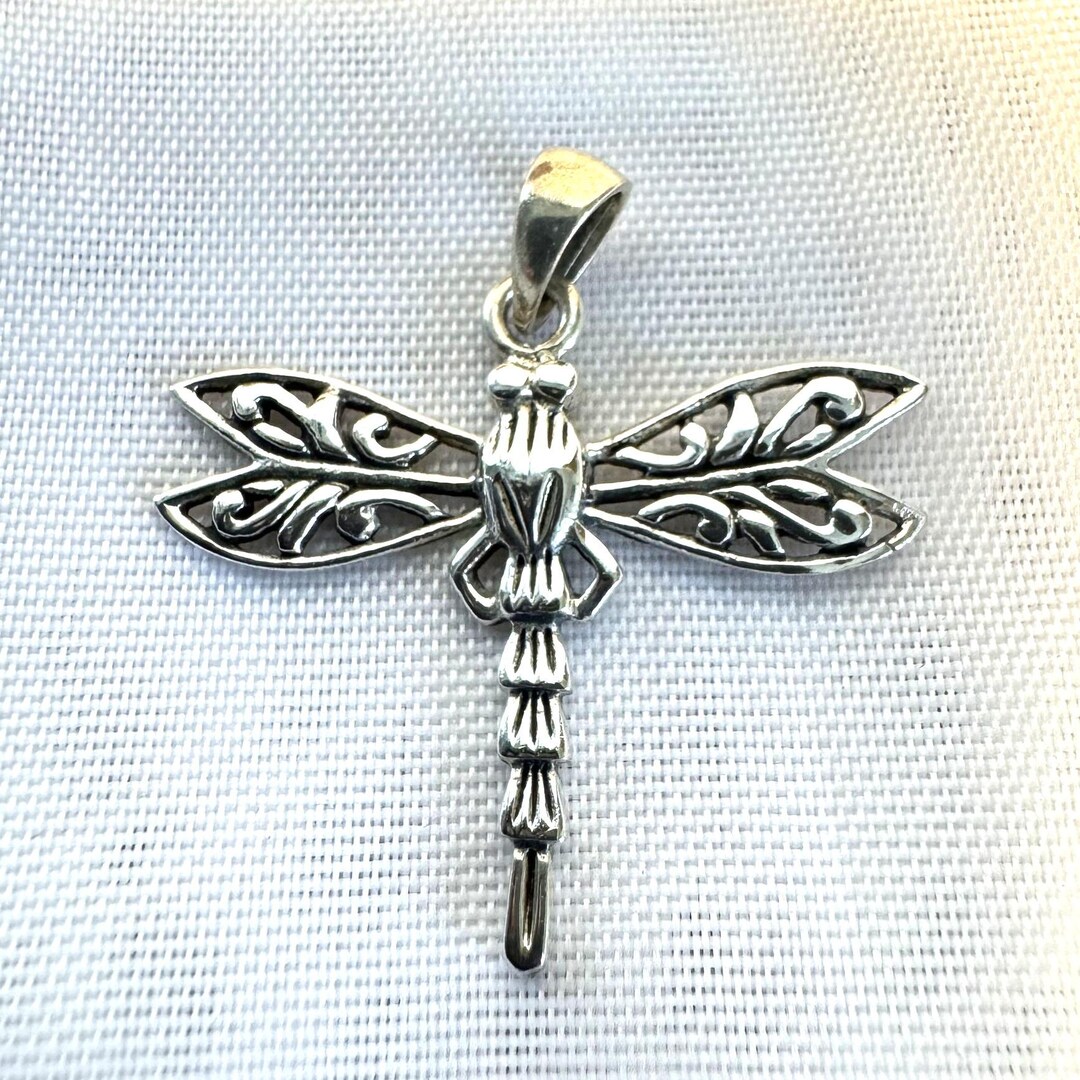 VTG Sterling Silver 925 Dragonfly Design Filigree Wings Pendant Size 1 ...