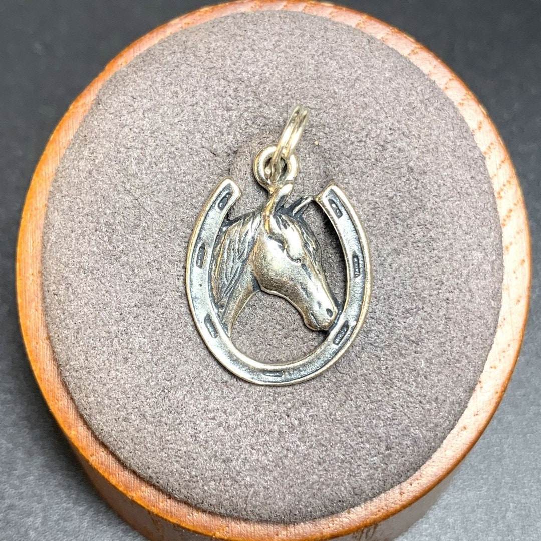 VTG Sterling Silver 925 Horse Head Horseshoe Border Pendant Size 0.75 ...
