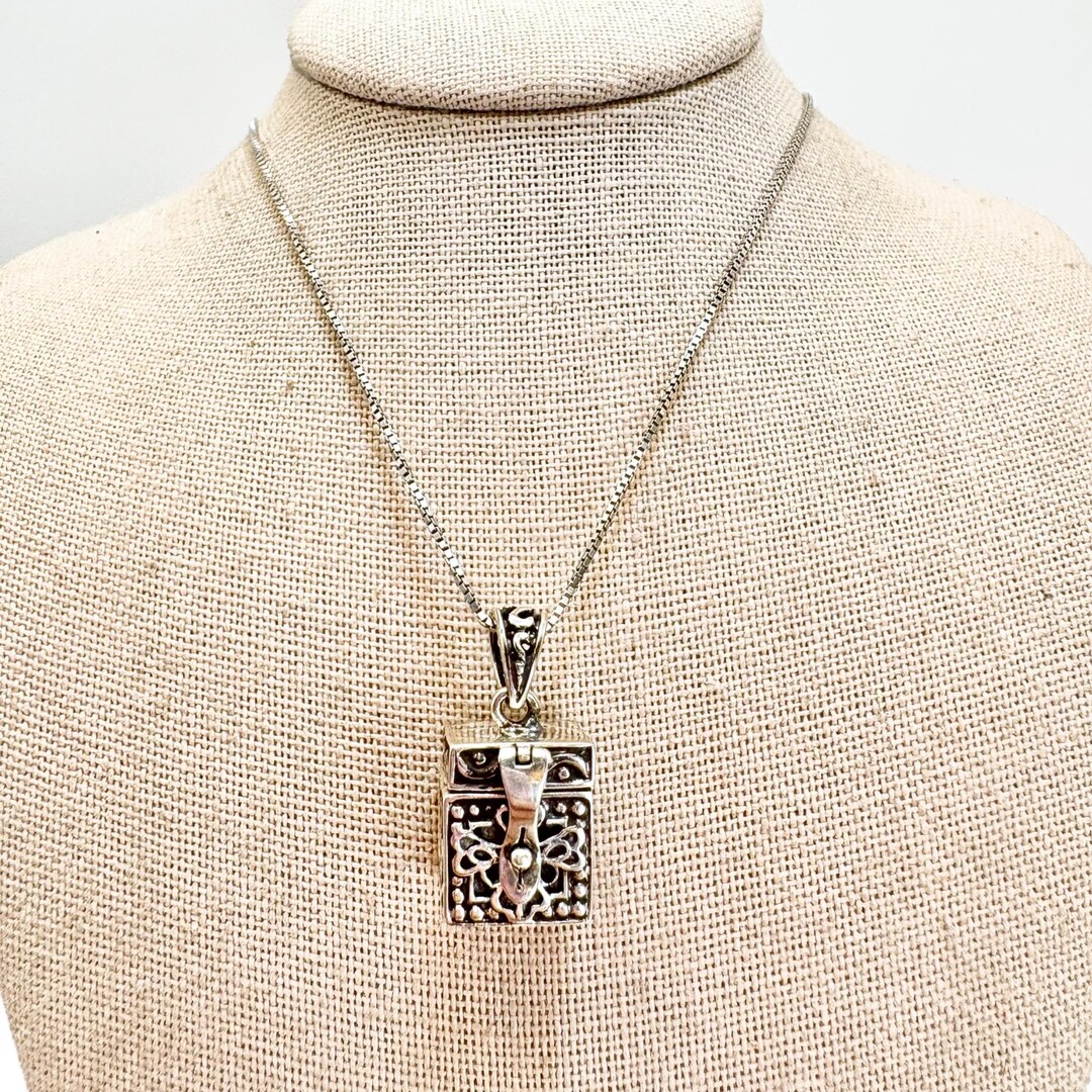 VTG Sterling Silver 925 Poison Box Pendant Necklace Size 18-22 ...