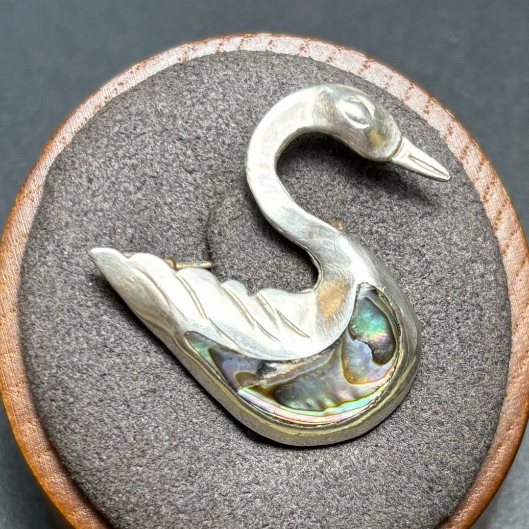 VTG Sterling Silver 925 Mexico Swan Brooch Abalone Inlay 1.25" X 1.25 ...