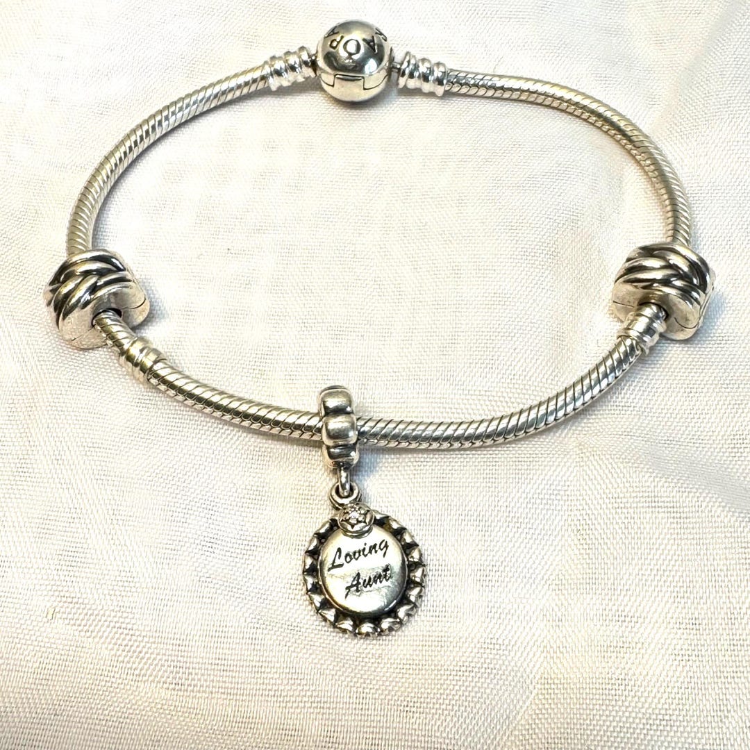 Pandora Ltd Ed Disney Parks 2 Snap Charms Loving Aunt Slide Charm 7.75 ...