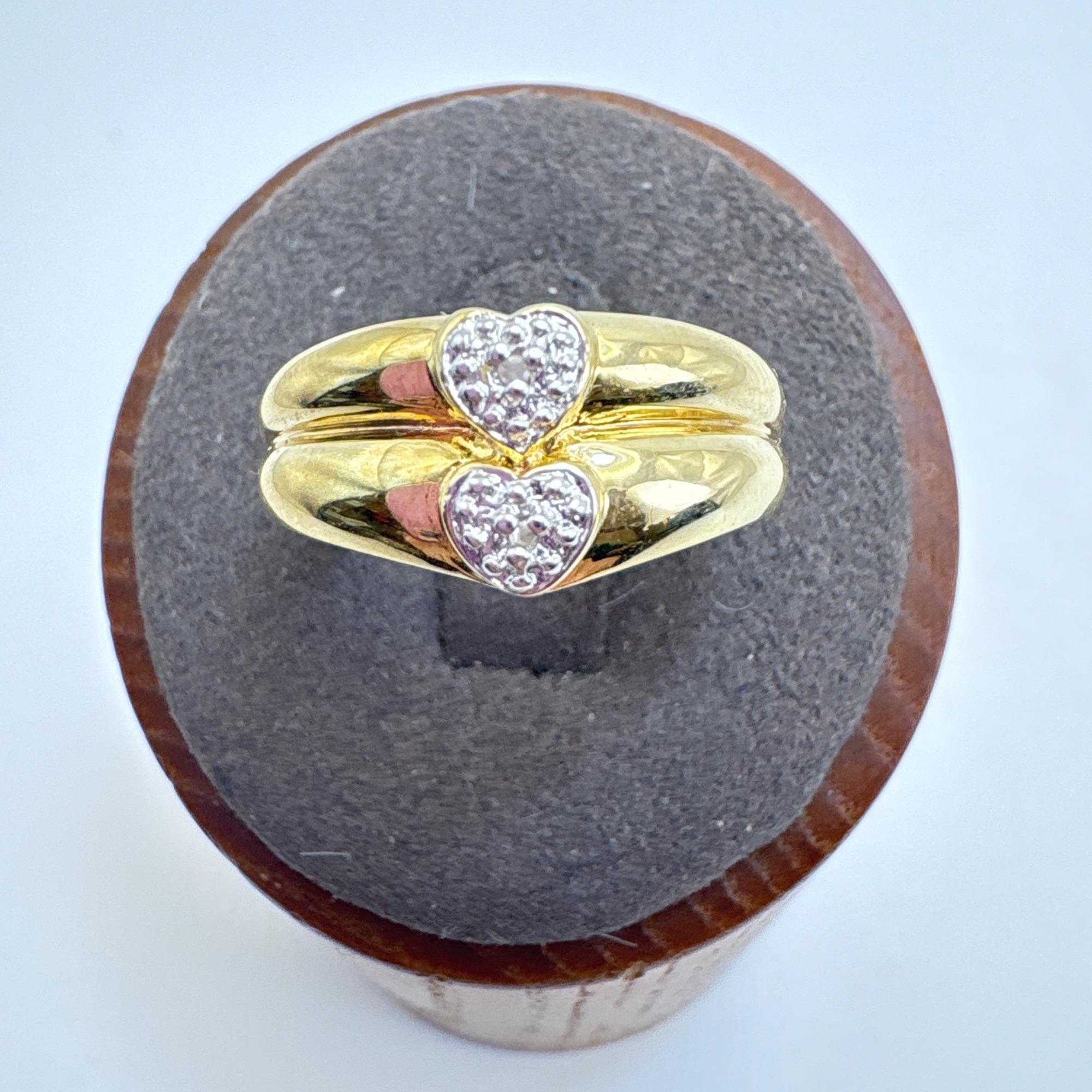 Natural Diamond Beveled Double Heart Ring Gold Over 925 Sterling Silver ...