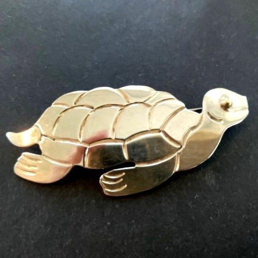 Sterling Silver 925 Sea Turtle Textured Brooch Pierced Engraved Pin ...