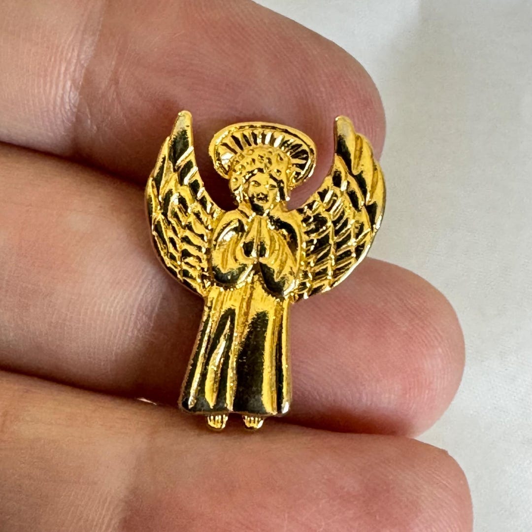 Vintage Gold Tone Yellow Metal Guardian Angel Lapel Pin Size 1'' Length ...