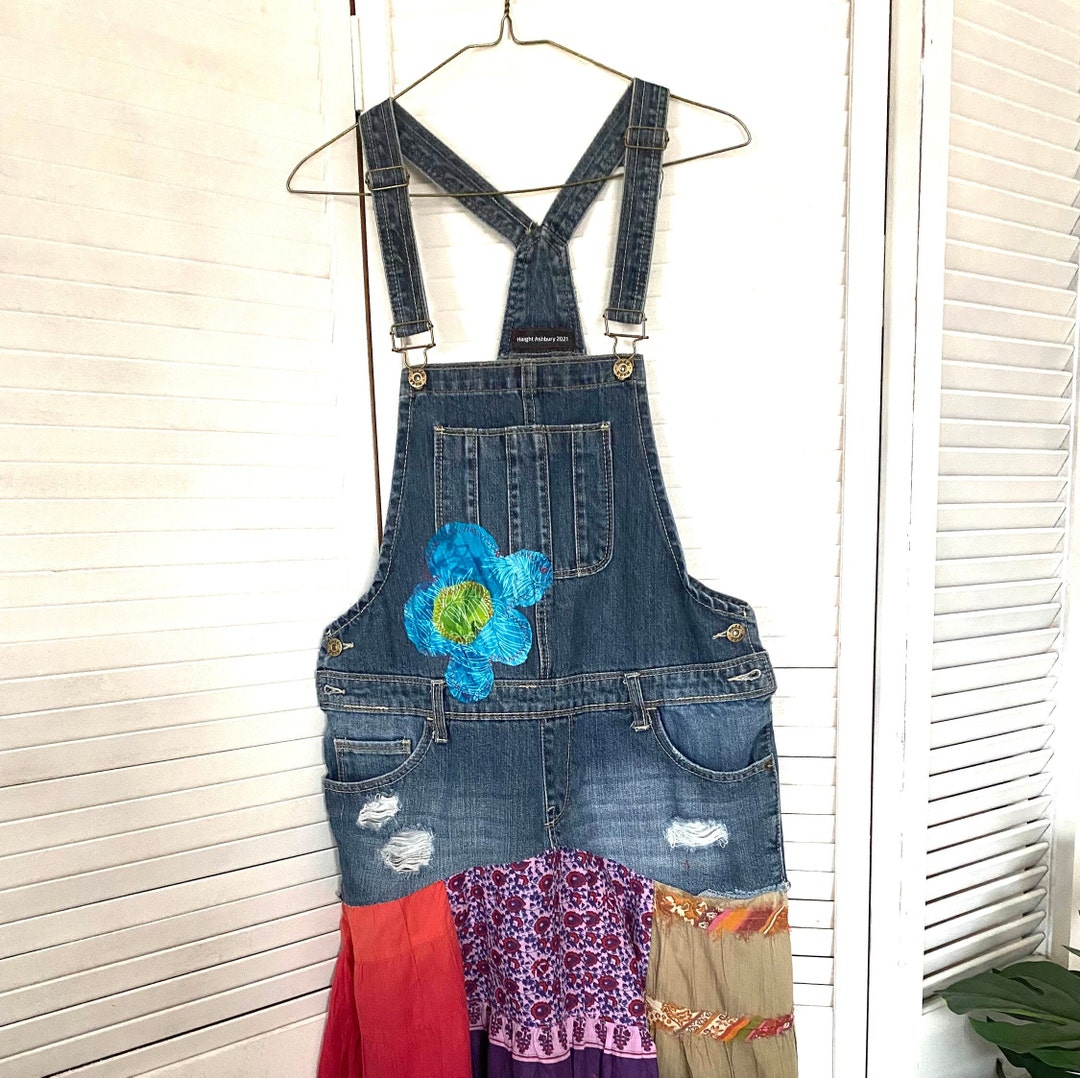 Patchwork Overalls Dress Floral Patch Motif - Etsy