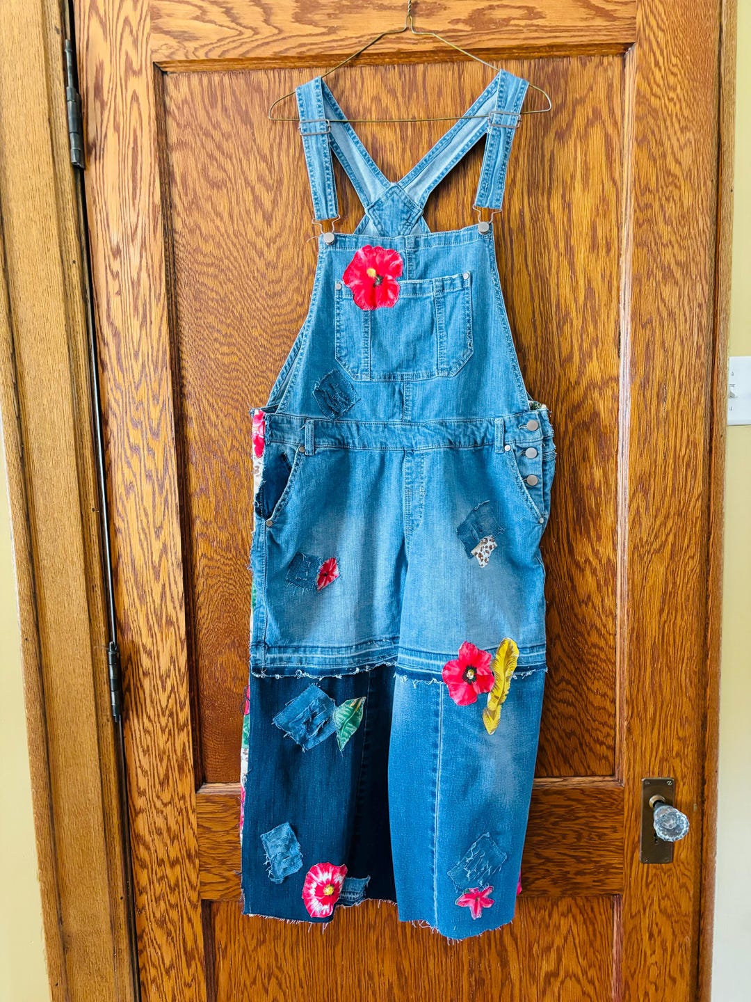 Denim Patchwork Wide Leg Overalls Capris Streetwear Grunge Capris - Etsy