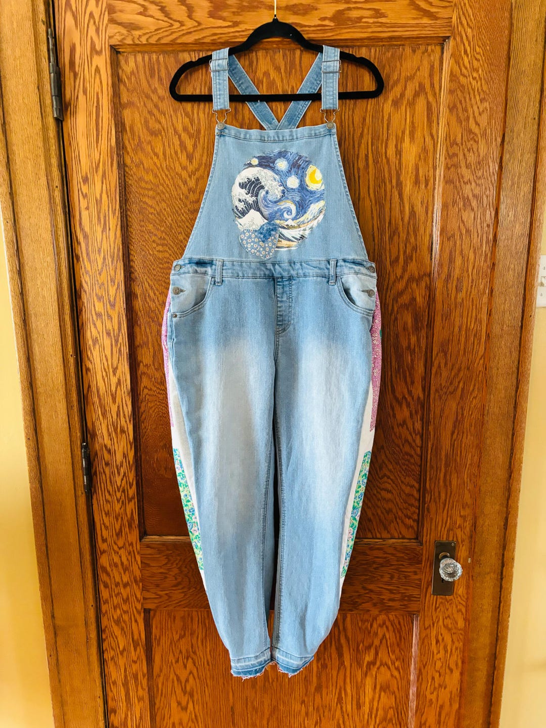 Barrel Leg Starry Night Patchwork Overalls - Etsy