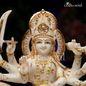 Big Durga Statue in Marble,38cm Pure Marble Devi, Hand Painted Marble ...