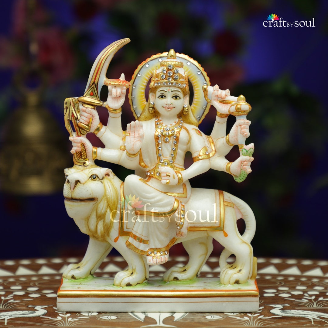 Durga Statue in Marble , 21 CM Pure Marble Devi, Hand Painted Marble ...