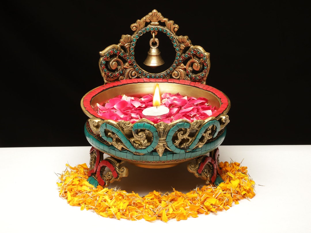 Brass Stone Urli Bowl Bell ,traditional Bowl Decor Intricate Asthetic ...