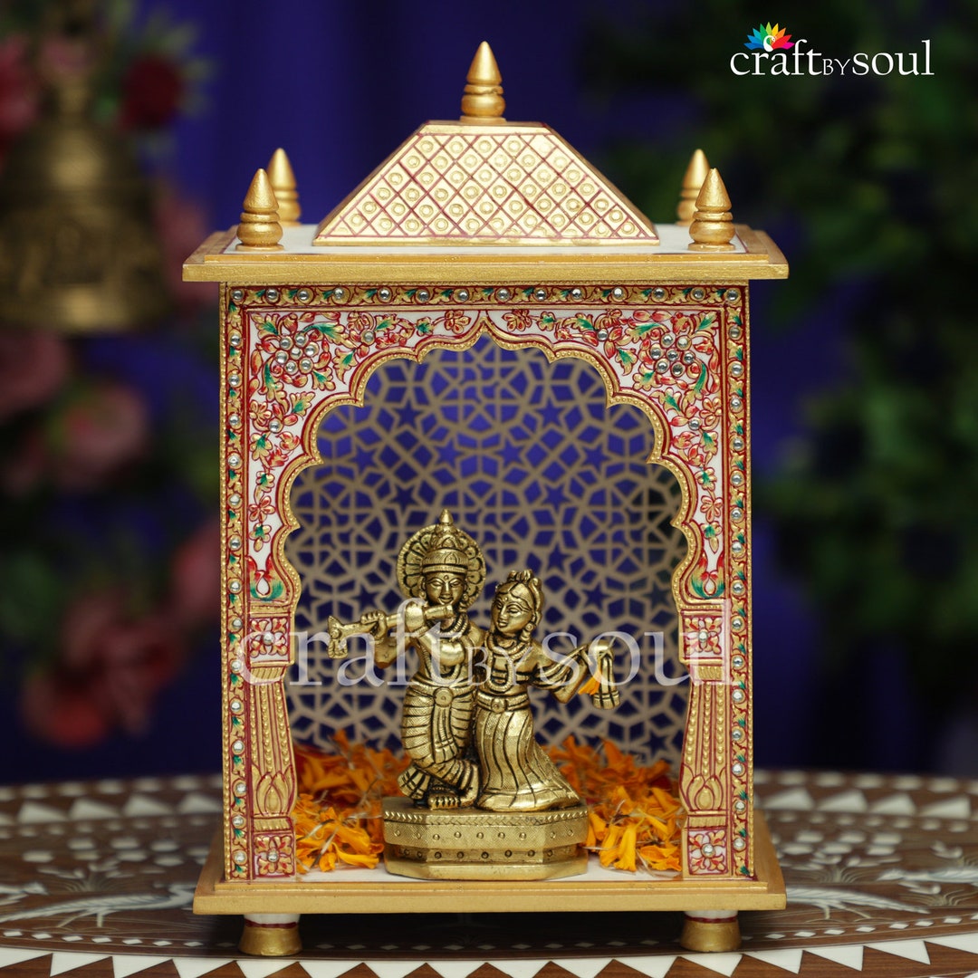 Temple in Cultured Marble, Hand Painted 29CM Tall Hindu Mandir, Temple ...