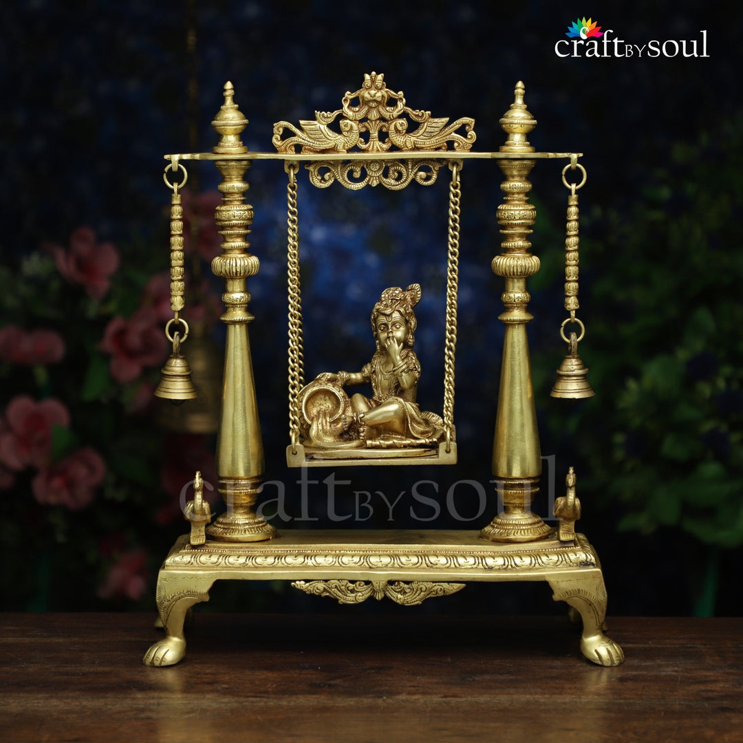 Krishna Ladoo Gopal in Swing With Kirtimukh on Top and Bells, Baby ...
