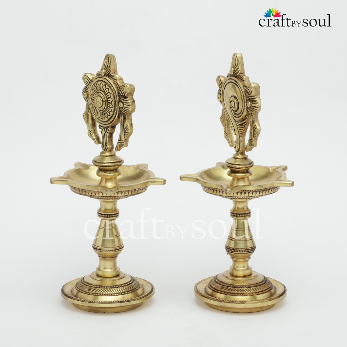 Brass Shankh Chakra Diya, Brass Appam Deepam,brass Deepak 9 Inch for ...