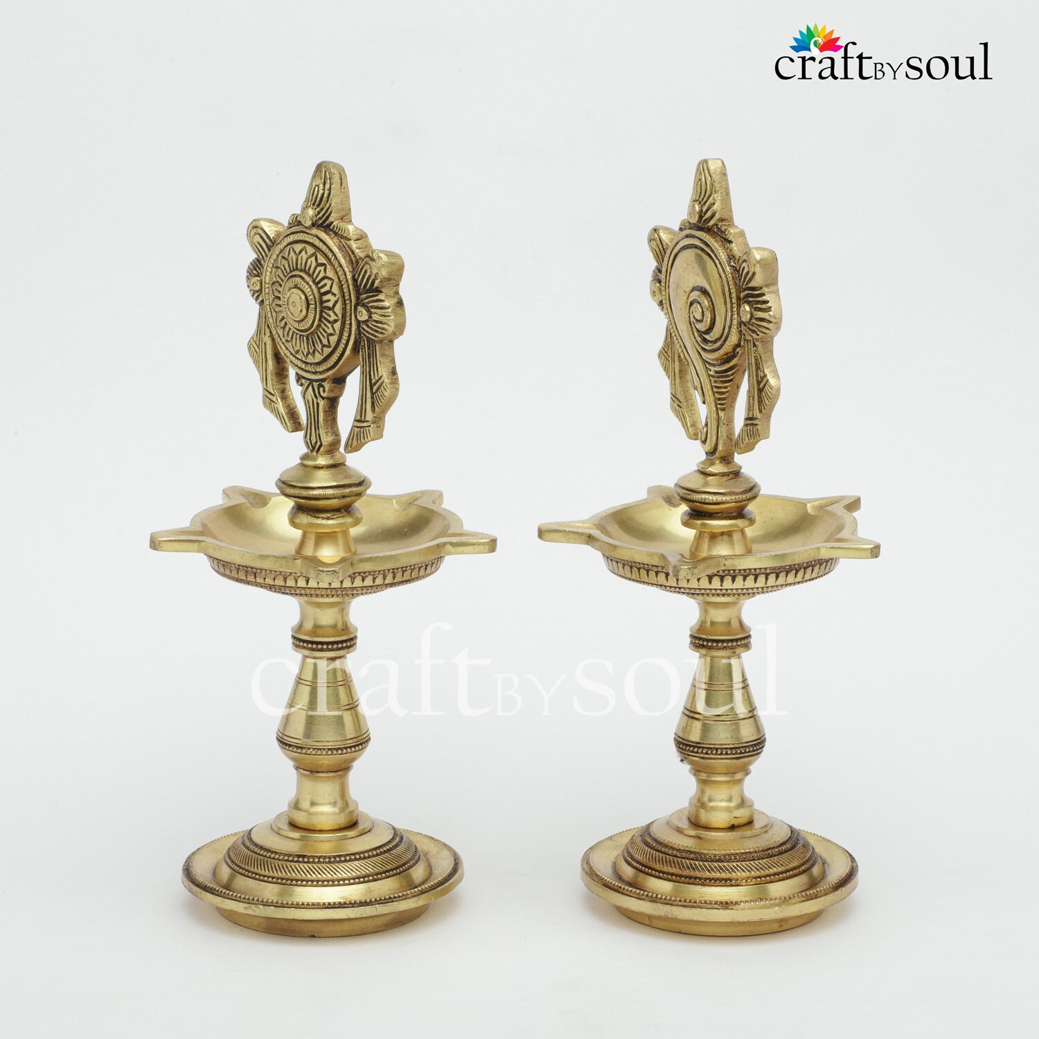 Brass Shankh Chakra Diya, Brass Appam Deepam,brass Deepak 9 Inch for ...