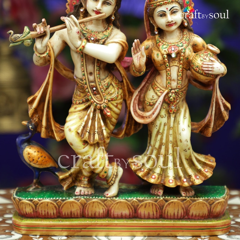 Radha Krishna .10" Cultured Marble Radha Krishna Statue, Krishna With ...