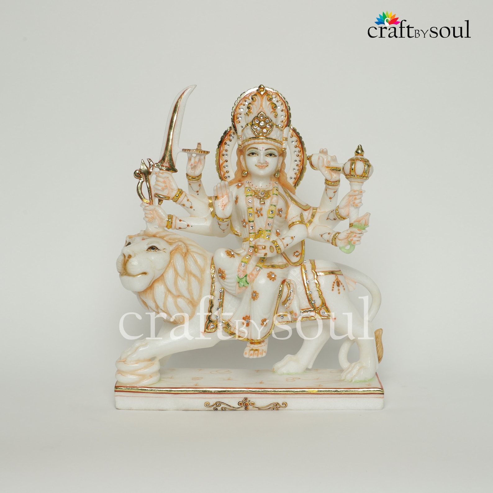 Big Durga Statue in Marble,38cm Pure Marble Devi, Hand Painted Marble ...