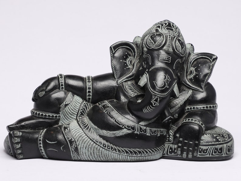 Lord Ganesha Statue,7 Inch Sleeping Ganesh Statue,black Oddisa Stone ...