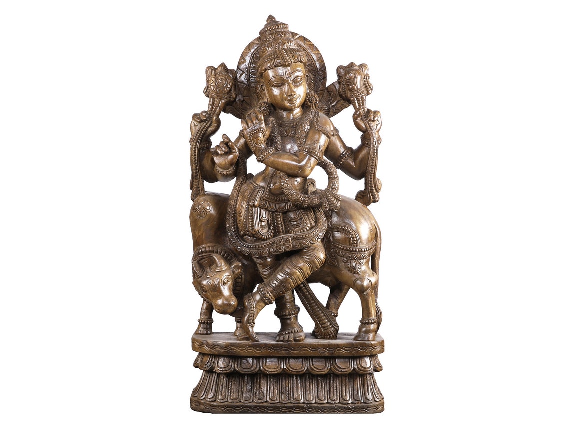 Lord Krishna Statue in Wood,94cm Wooden Krishna Idol,figurine for ...