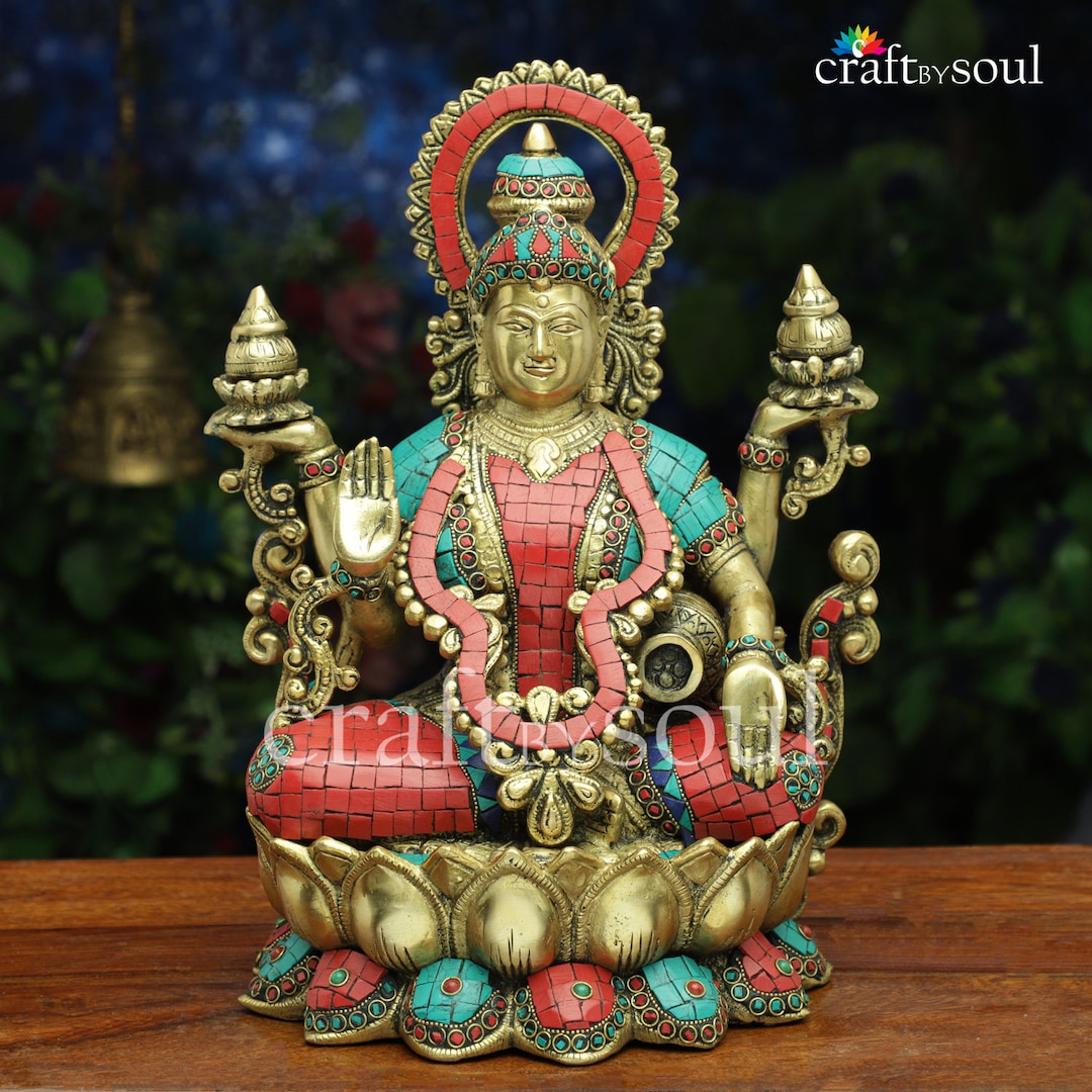 Lakshmi Goddess Statue,brass Stone Sitting Laxmi Idol,godof Wealth ...