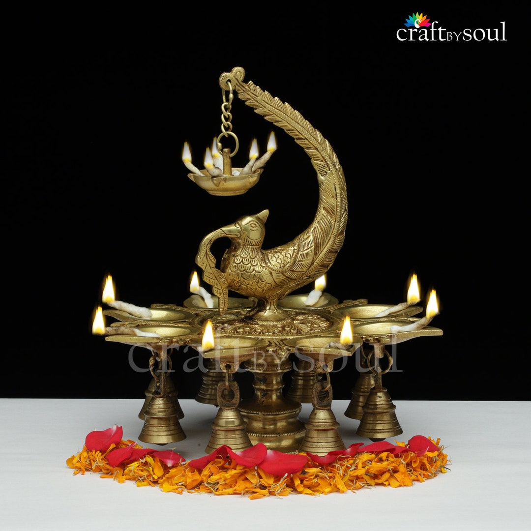 Brass Peacock Diya, Brass Appam Deepam,brass Deepak 28cm for Temple ...