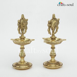 Brass Shankh Chakra Diya, Brass Appam Deepam,brass Deepak 9 Inch for ...