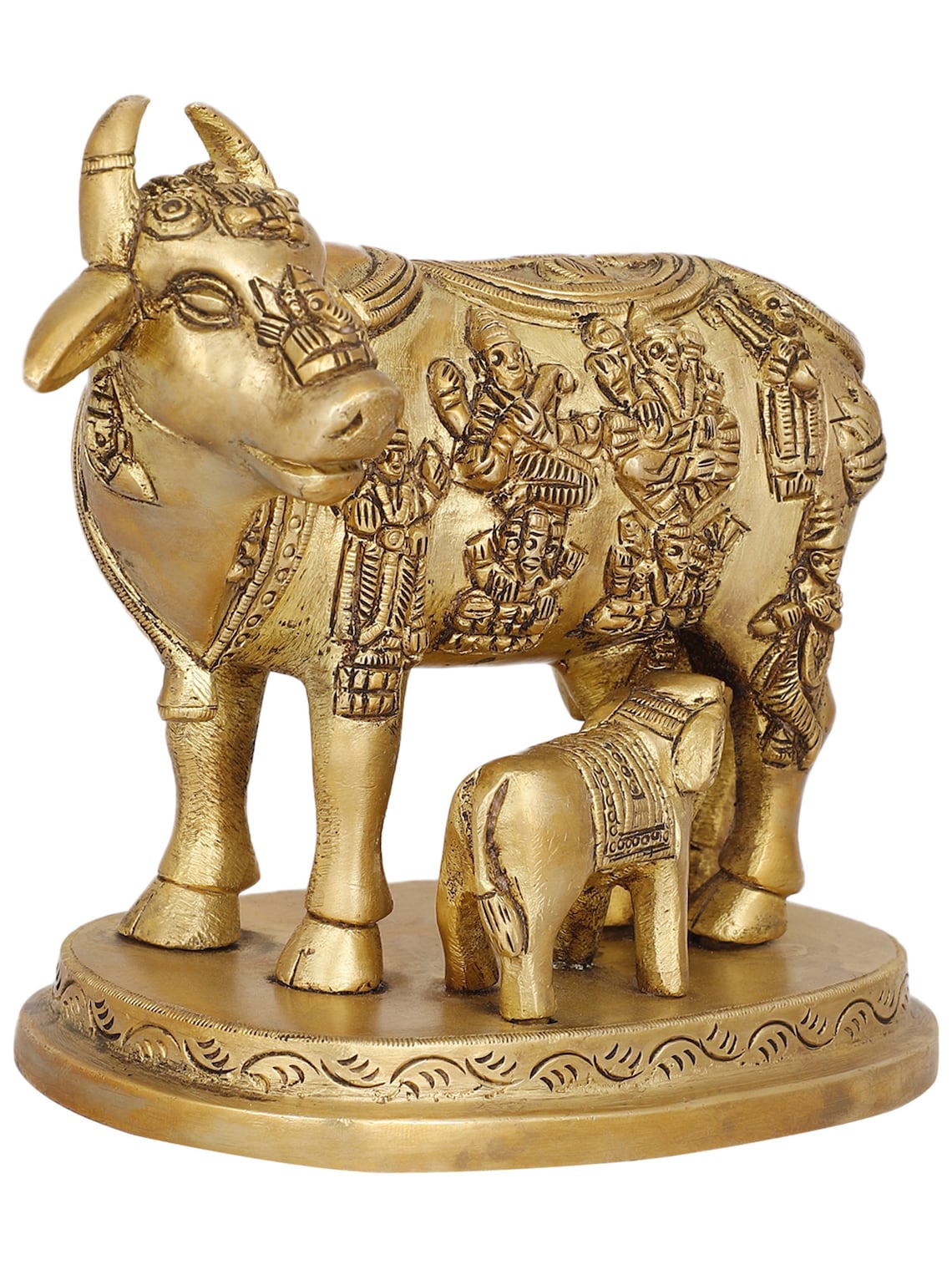 12 Cm Kamdhenu Cow With Calf Pure Brass God Figure, Home Decor and ...