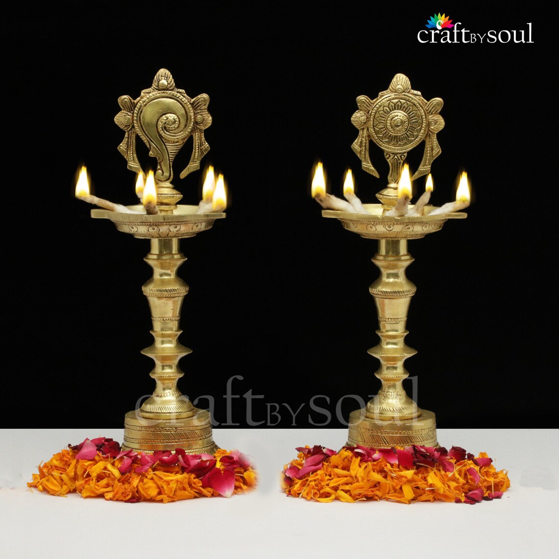 Brass Shankh Chakra Diya, Brass Appam Deepam,brass Deepak 30cm for ...