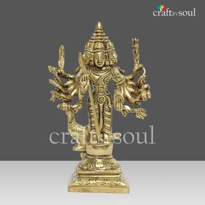 Six Headed Brass Lord Murugan Statue,16cm Small 6 Face Kartikeya Idol ...