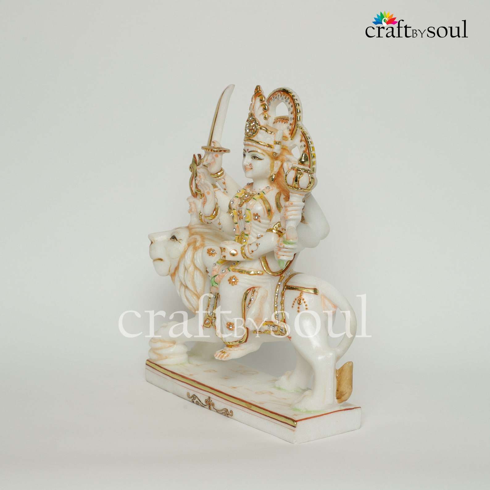 Big Durga Statue in Marble,38cm Pure Marble Devi, Hand Painted Marble ...
