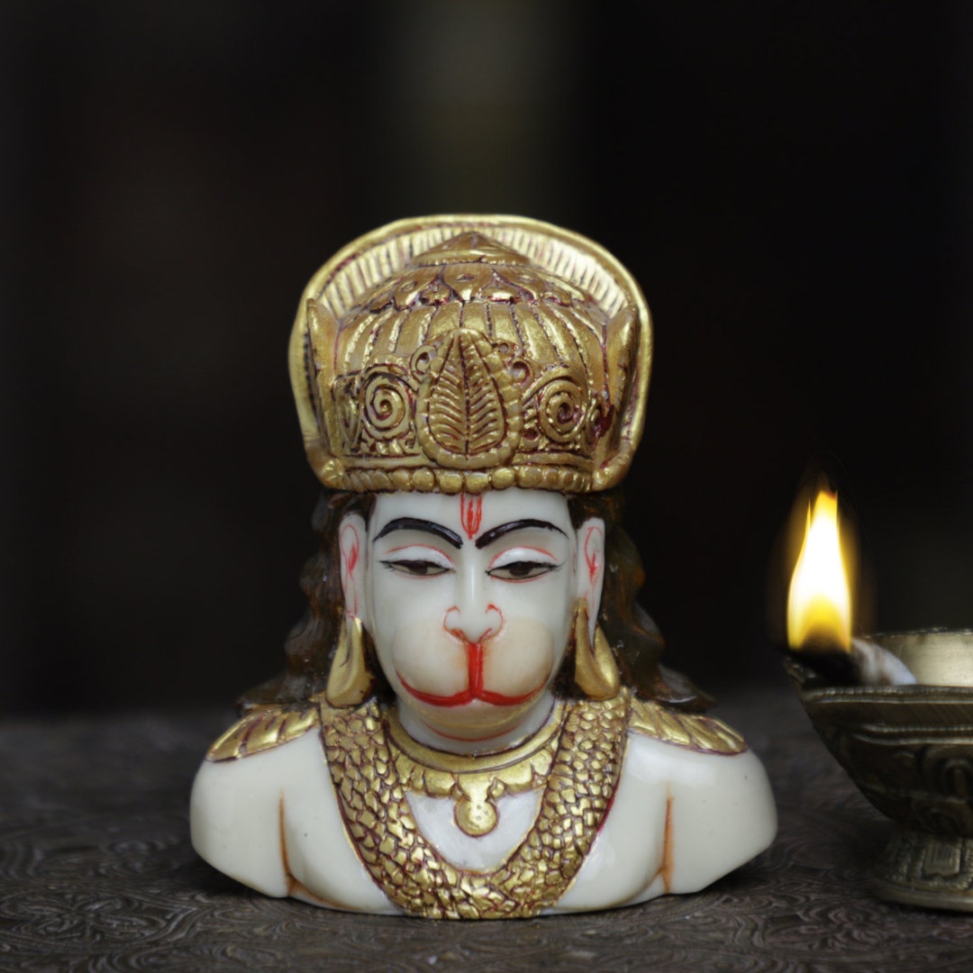 Lord Hanuman Bust Statue,10cm Small Hanuman Figurine, Resin Standing ...