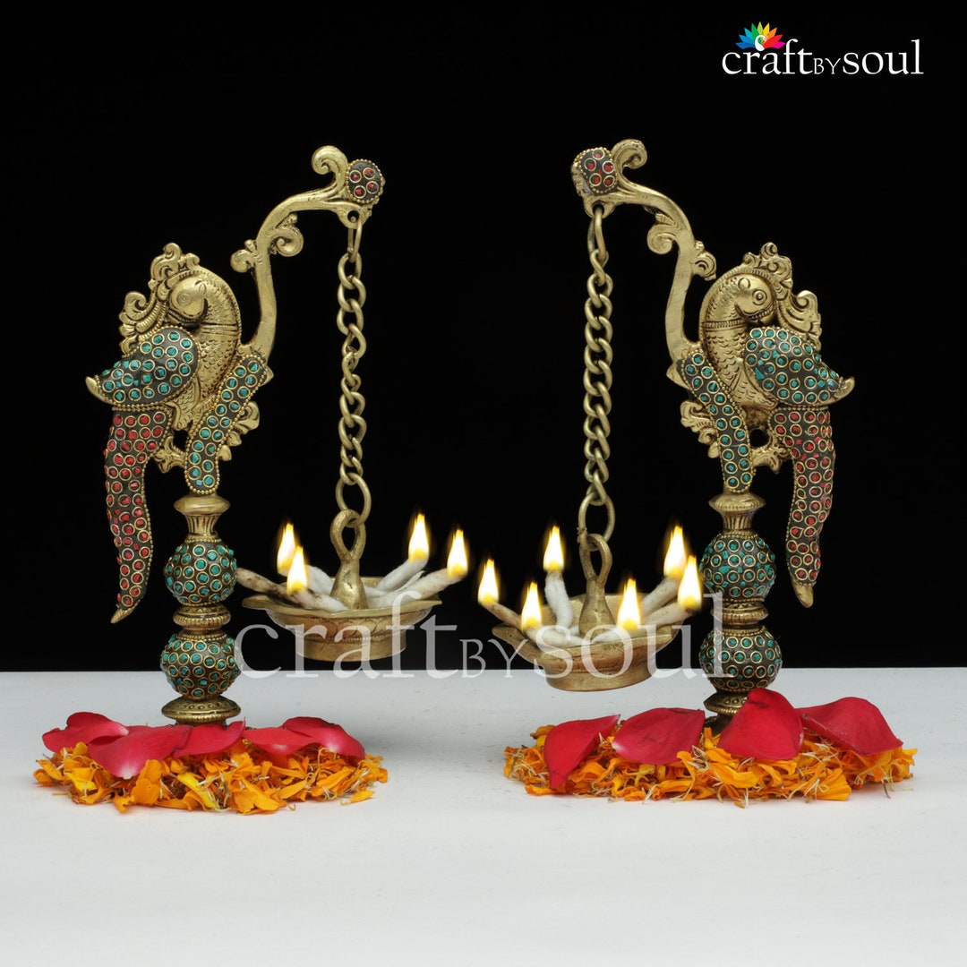Brass Peacock Diya Stand,brass Appam Deepam,brass Deepak 9 Inch for ...